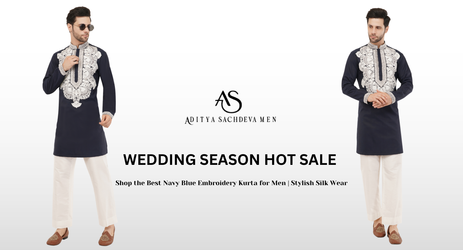 Shop the Best Navy Blue Embroidery Kurta for Men | Stylish Silk Wear ...