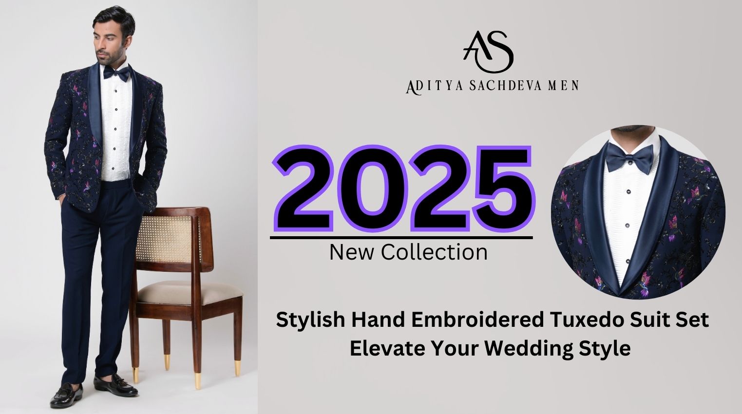 Stylish Hand Embroidered Tuxedo Suit Set - Elevate Your Wedding Style – Aditya Sachdeva Men